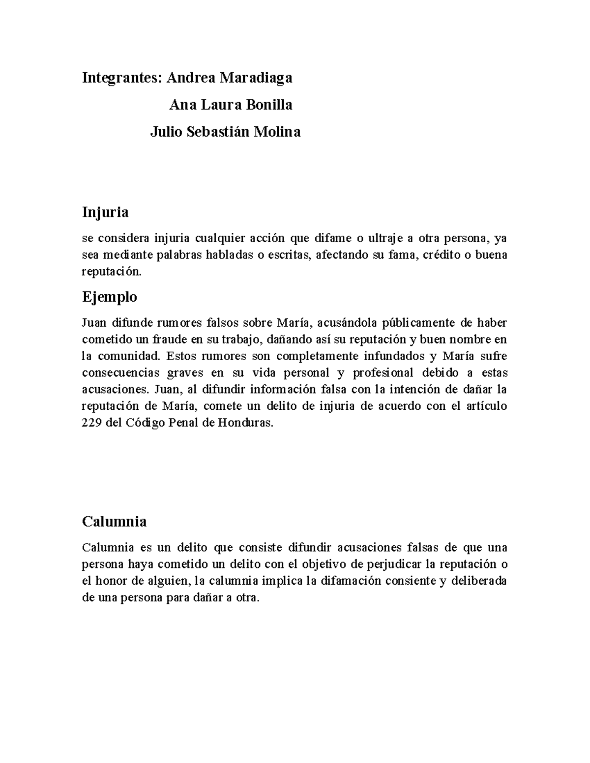 Injuria y Calumnia: Definición y Ejemplo - Estudio Legal - Studocu