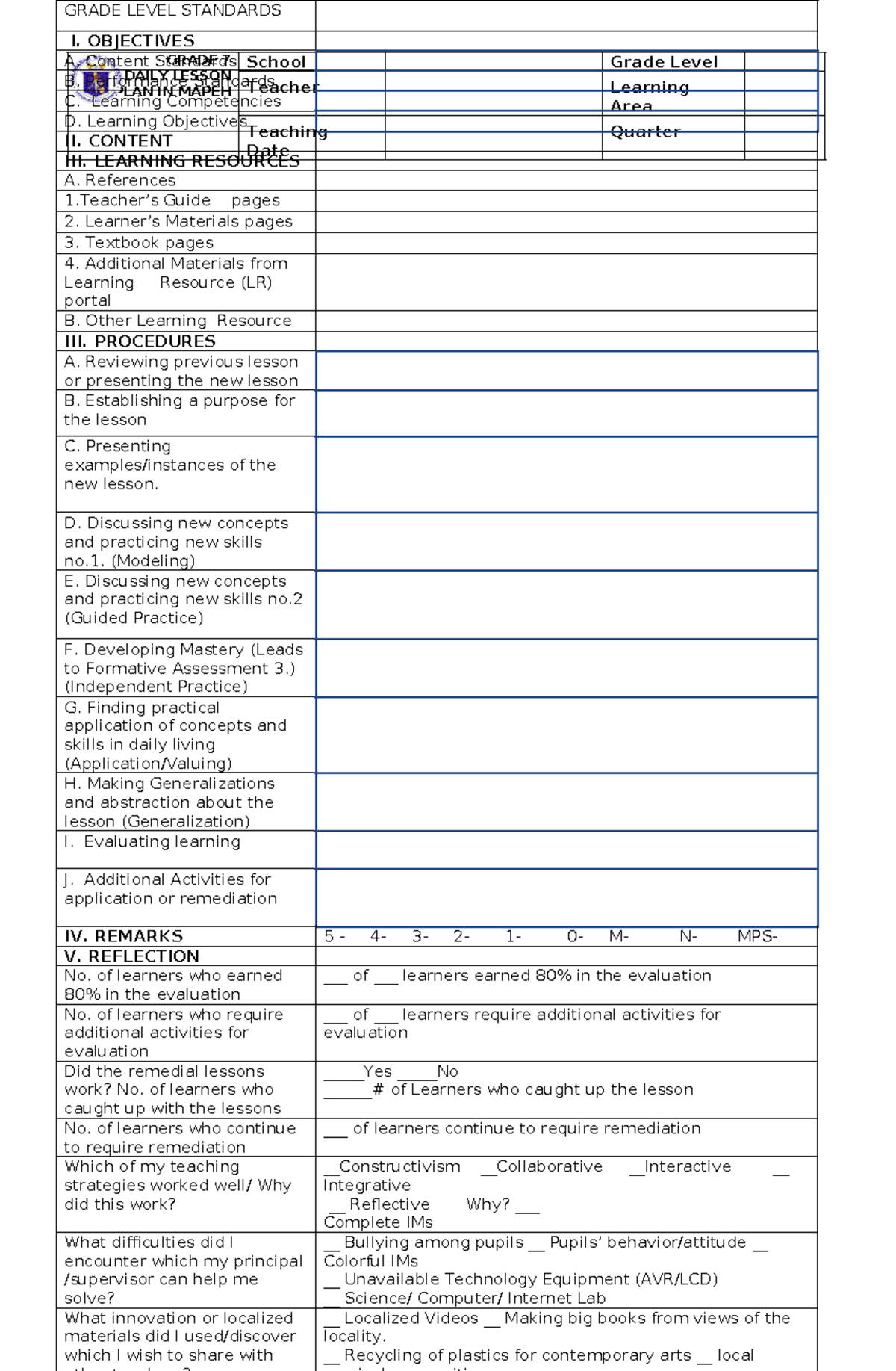 Lesson-Plan-Template - GRADE 7 DAILY LESSON PLAN IN MAPEH School Grade ...
