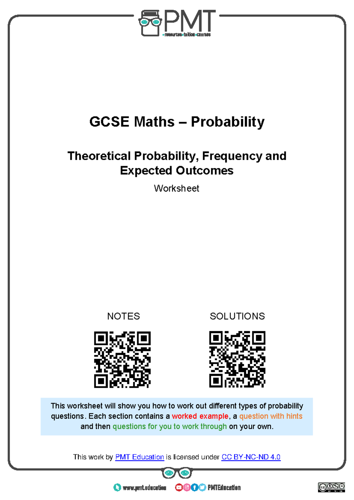 GCSE Maths: Theoretical Probability & Expected Outcomes Worksheet - Studocu