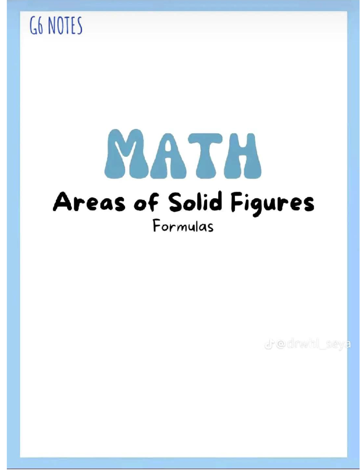 G6 MATH NOTES: Surface Area of Solid Figures Formulas - Studocu