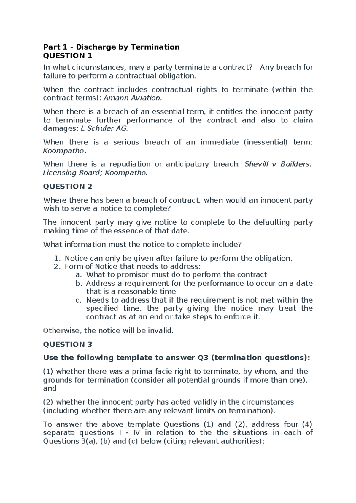 Contract Termination Analysis: Discharge & Breach Consequences - Studocu