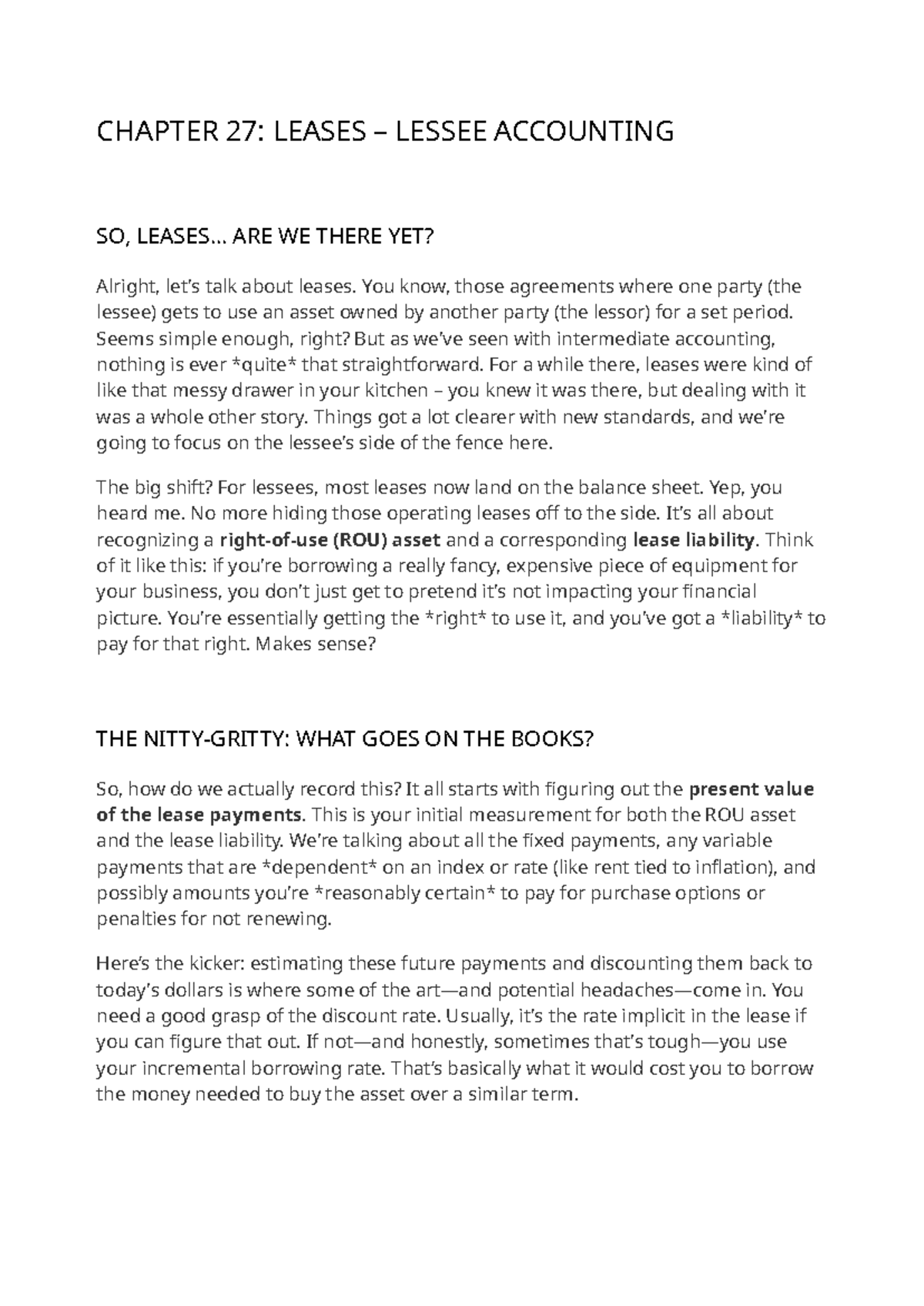 Intermediate Accounting 1: Chapter 27 - Lessee Accounting & Leases ...