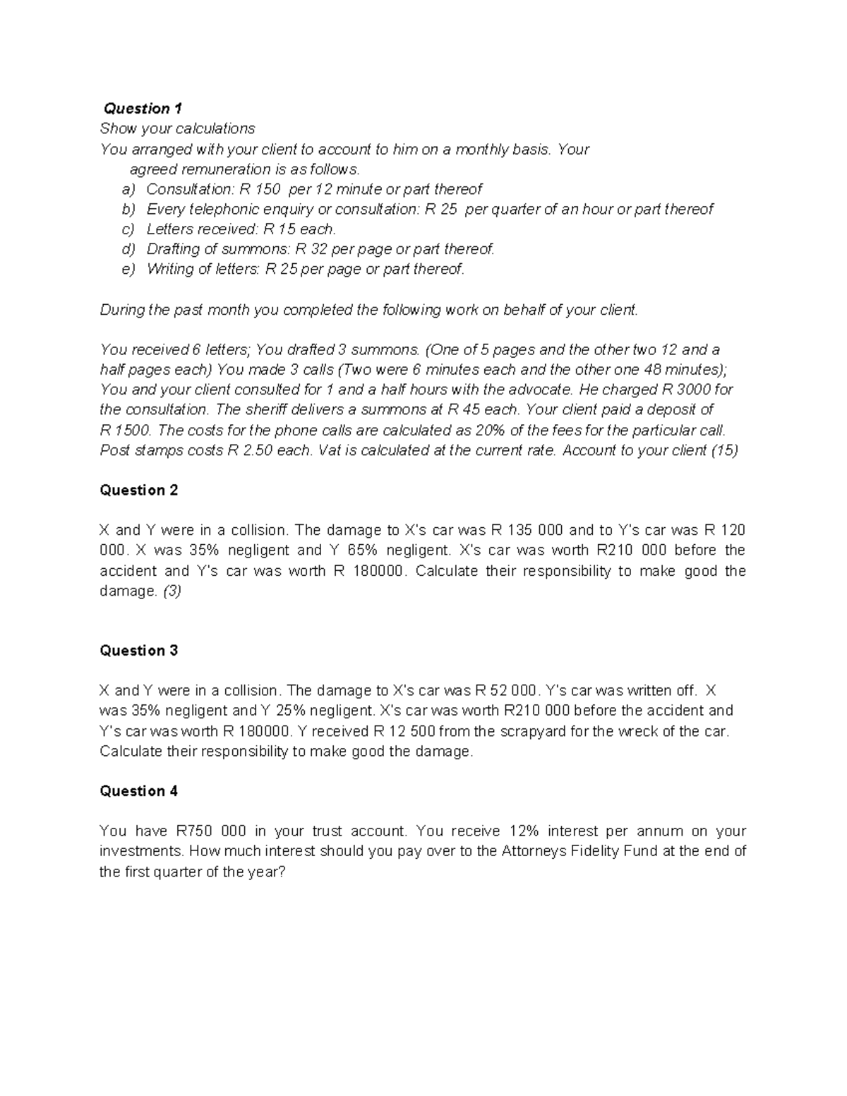 Numeracy Questions for Portfolio - Accounting Calculations and Fees ...