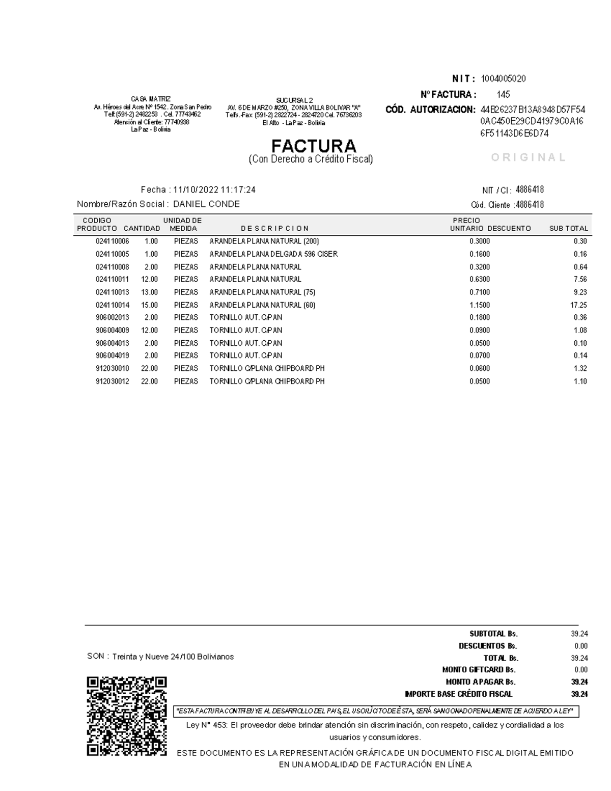 Factura NIT: 1004005020 - Detalles de Compra y Autorización - Studocu