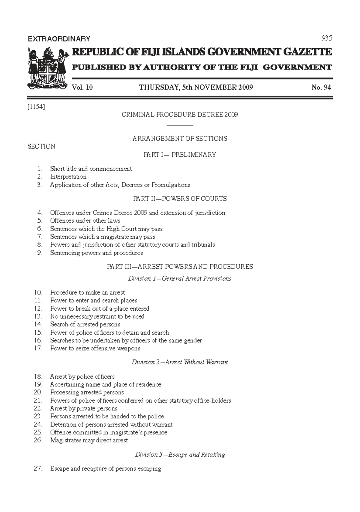 Criminal Procedure Act 2009: Comprehensive Overview and Sections - Studocu