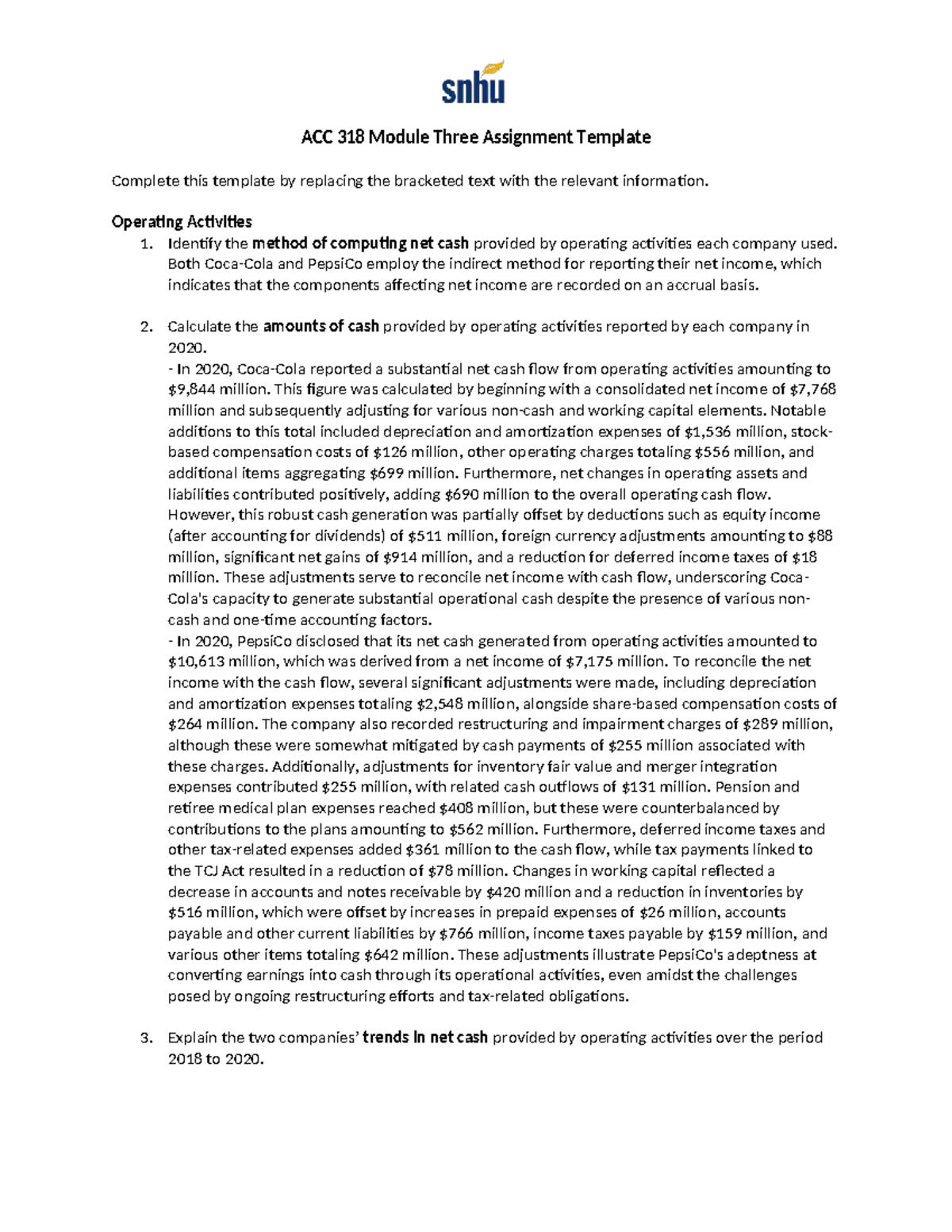 ACC 318 Module Three Assignment: Analyzing Cash Flow Trends and Ratios ...
