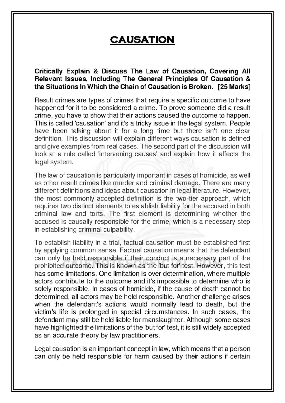 Criminal Law Notes 1: Understanding Causation and Liability - Studocu