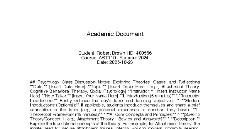 ART110 Summer 2024: Psychology Class Discussion Notes on Theories - Studocu