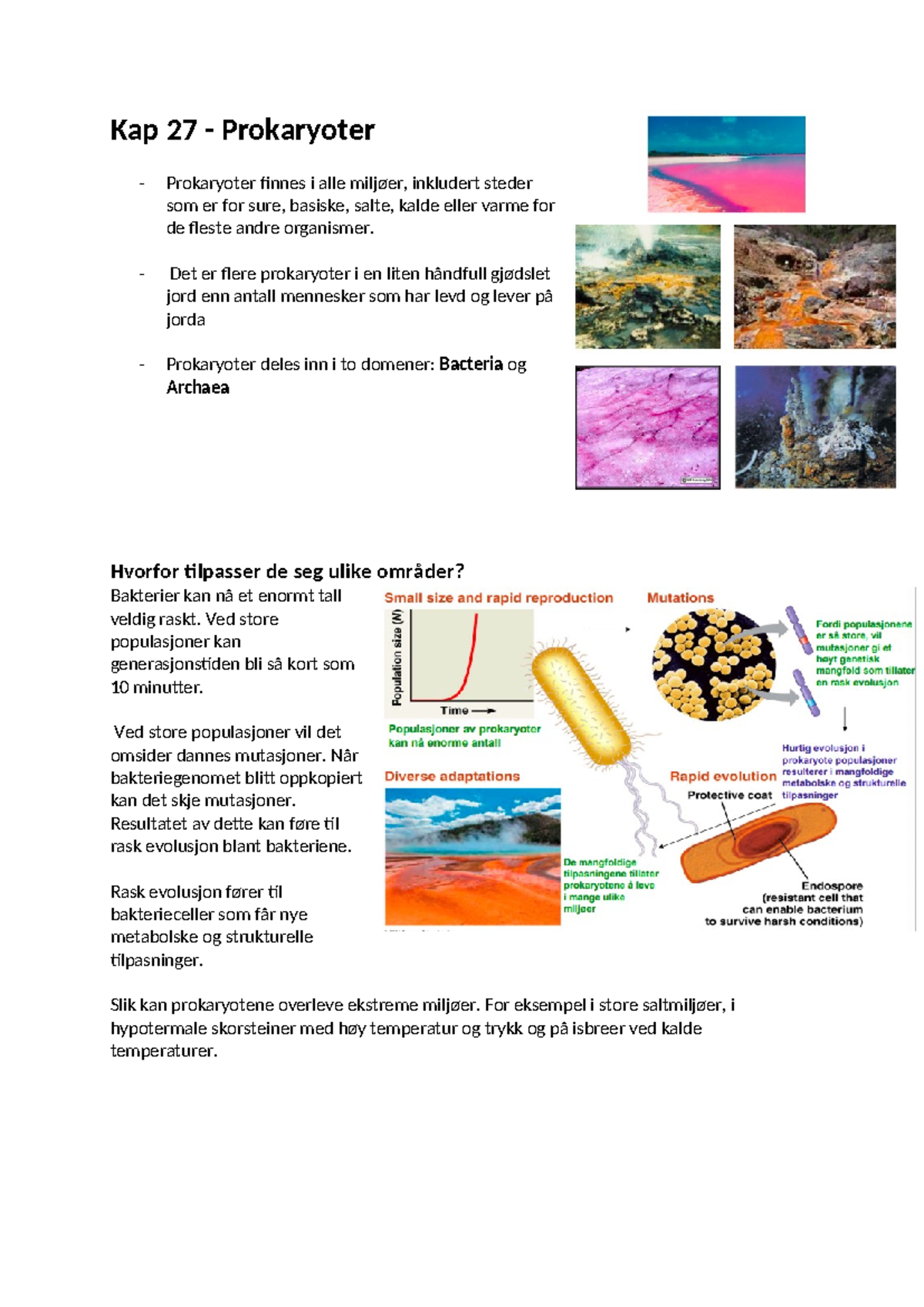 Kap 27 - Prokaryoter: Tilpasninger, Egenskaper og Reproduksjon - Studocu