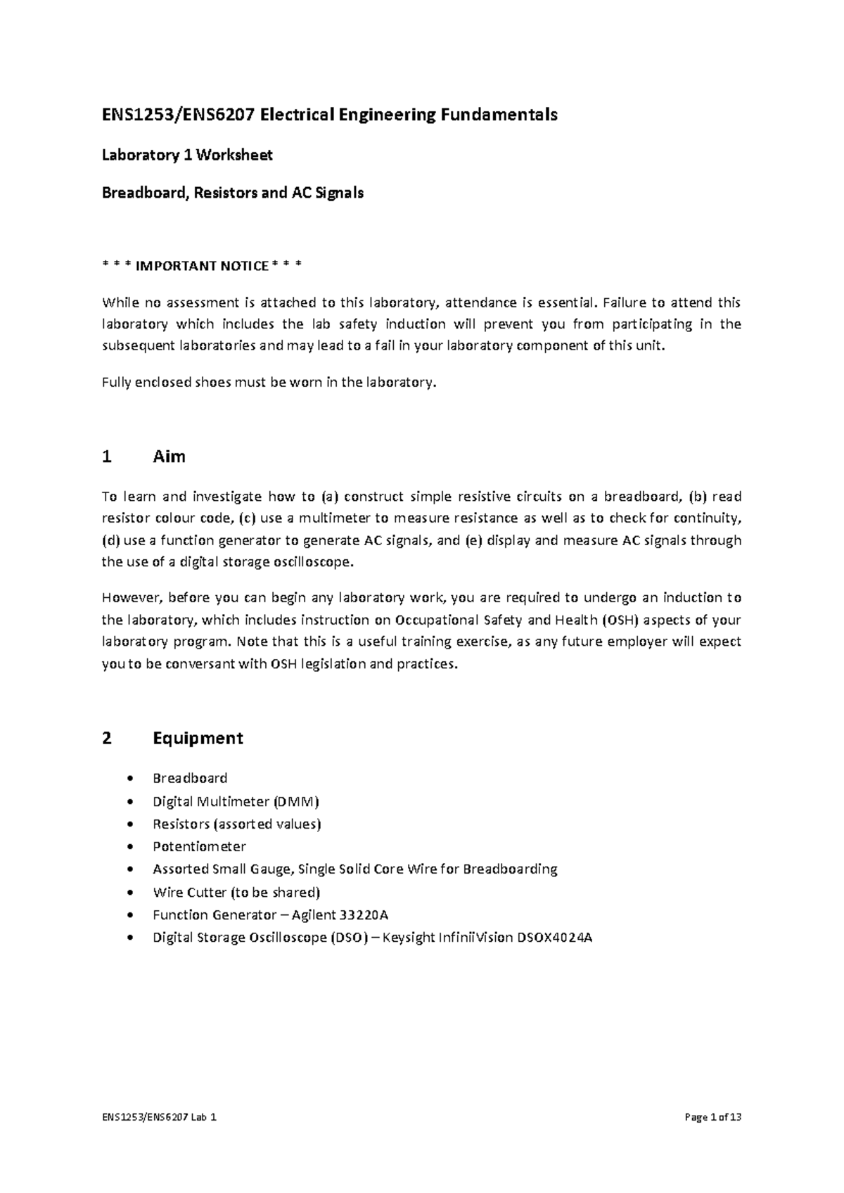 02 ENS1253-6207 Lab 1 Worksheet: Breadboard, Resistors & AC Signals ...