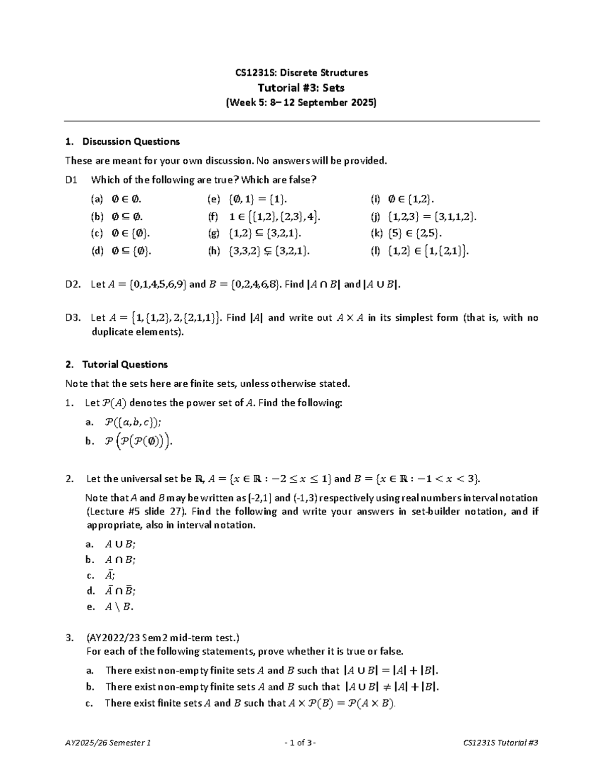 CS1231S: Discrete Structures Tutorial Set (Week 5 Discussion) - Studocu