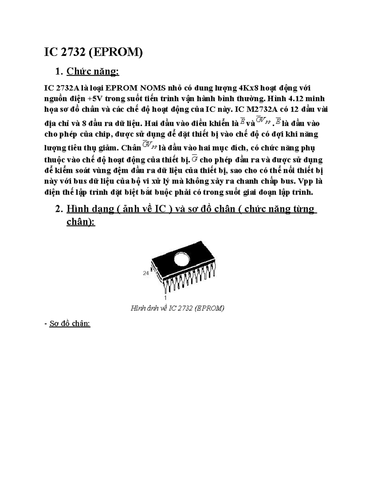 IC 2732 (EPROM) - Chức Năng, Hình Dạng và Nguyên Lý Hoạt Động - Studocu