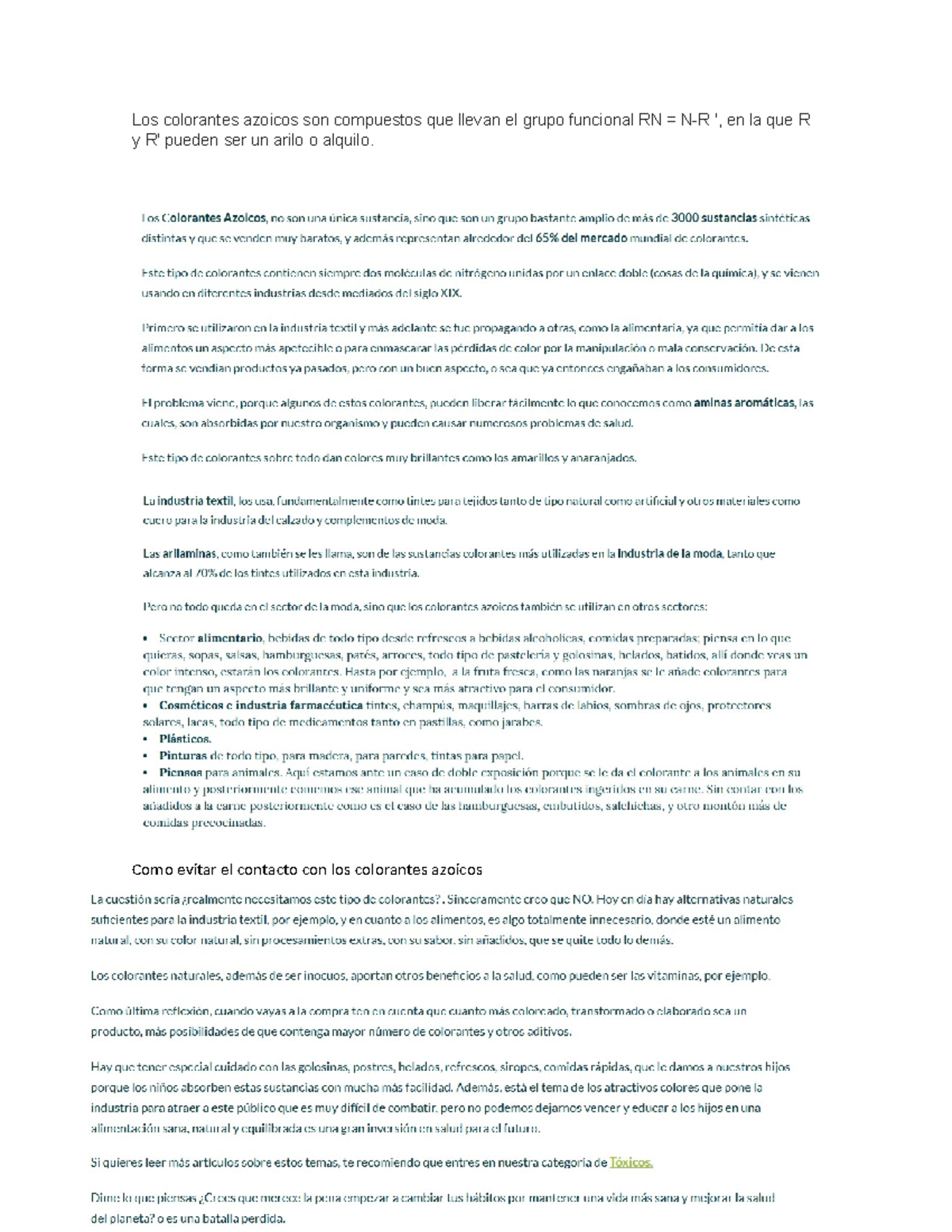 Colorantes azoicos - Apuntes - BOT1501 - Los colorantes azoicos son ...