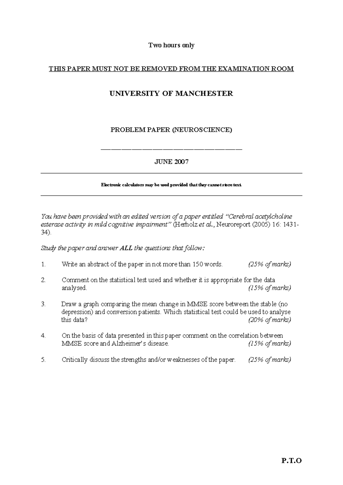 Problem Paper (NEUROSCIENCE) - Acetylcholine Eserase Activity in MCI ...