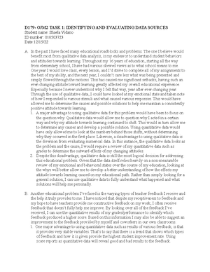 D179 Task 2 - Passed - Collecting and Analyzing Data Macie Smith MSCIN ...