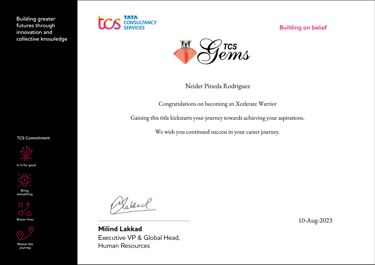 Appreciation Certificate - ingles - Neider Pineda Rodriguez Congratulations on becoming an ...