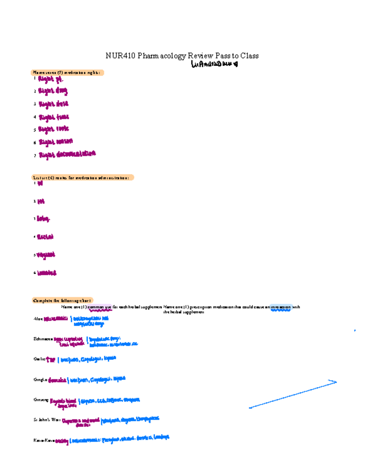 Pharm pass to class - NUR410 Pharmacology Review Pass to Class Name ...