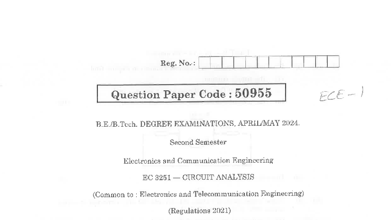 ECE 2024 EC 3251 Final Exam: Circuit Analysis Question Paper - Studocu