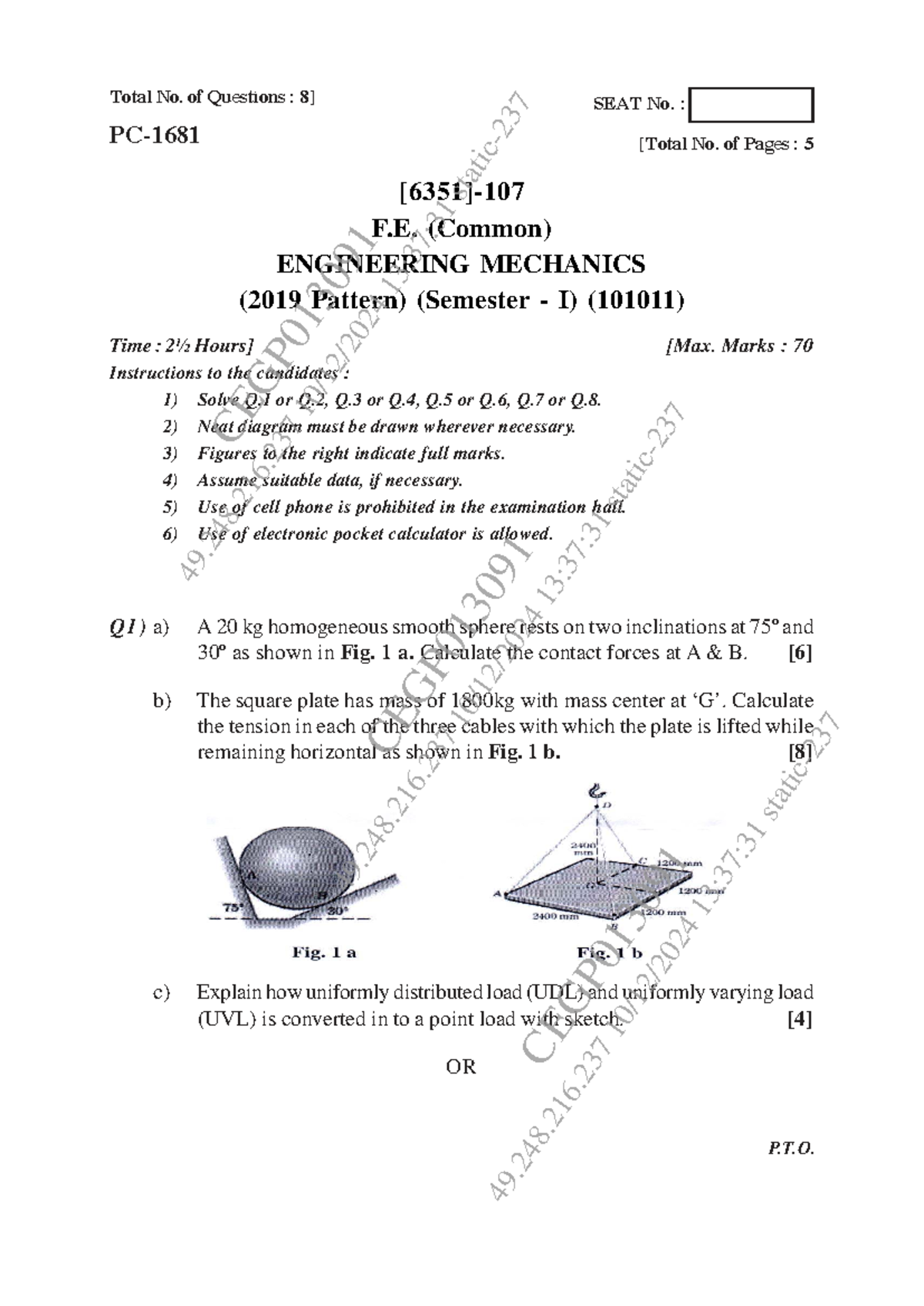 Engineering Mechanics (101011) - Nov Dec 2024 Past Year Questions - Studocu