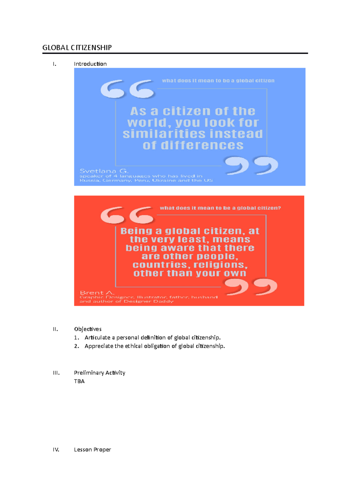 Global Citizenship Lesson: Definitions, Ethics & Responsibilities - Studocu