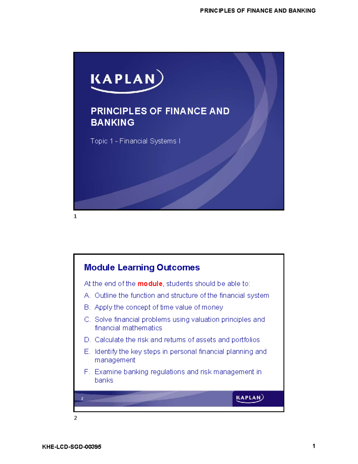PFB 101: Principles of Finance & Banking - Topic 1 Overview - Studocu
