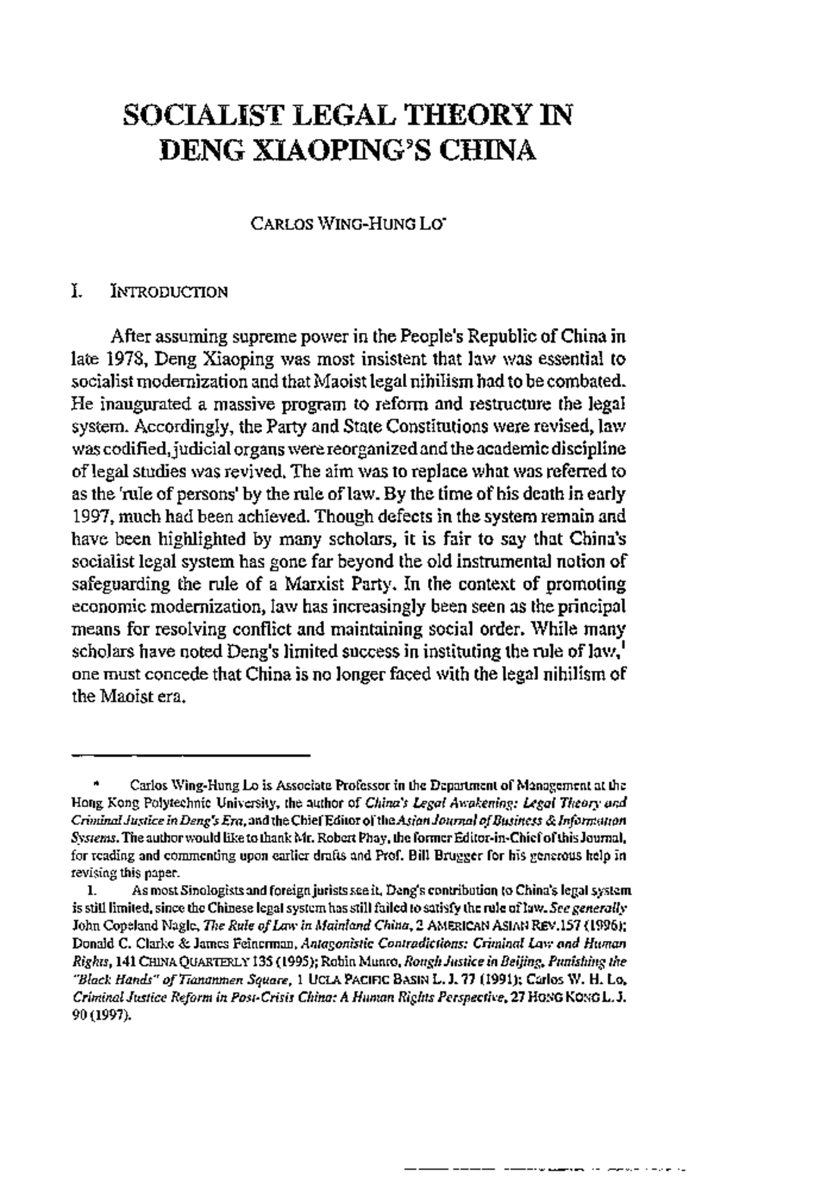 SOCIALIST LEGAL THEORY IN DENG XIAOPING'S CHINA: A Comprehensive ...