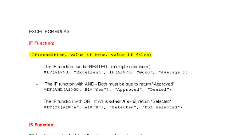 Excel Formulas & Functions: IF, IS, VLOOKUP, Data Validation Guide ...