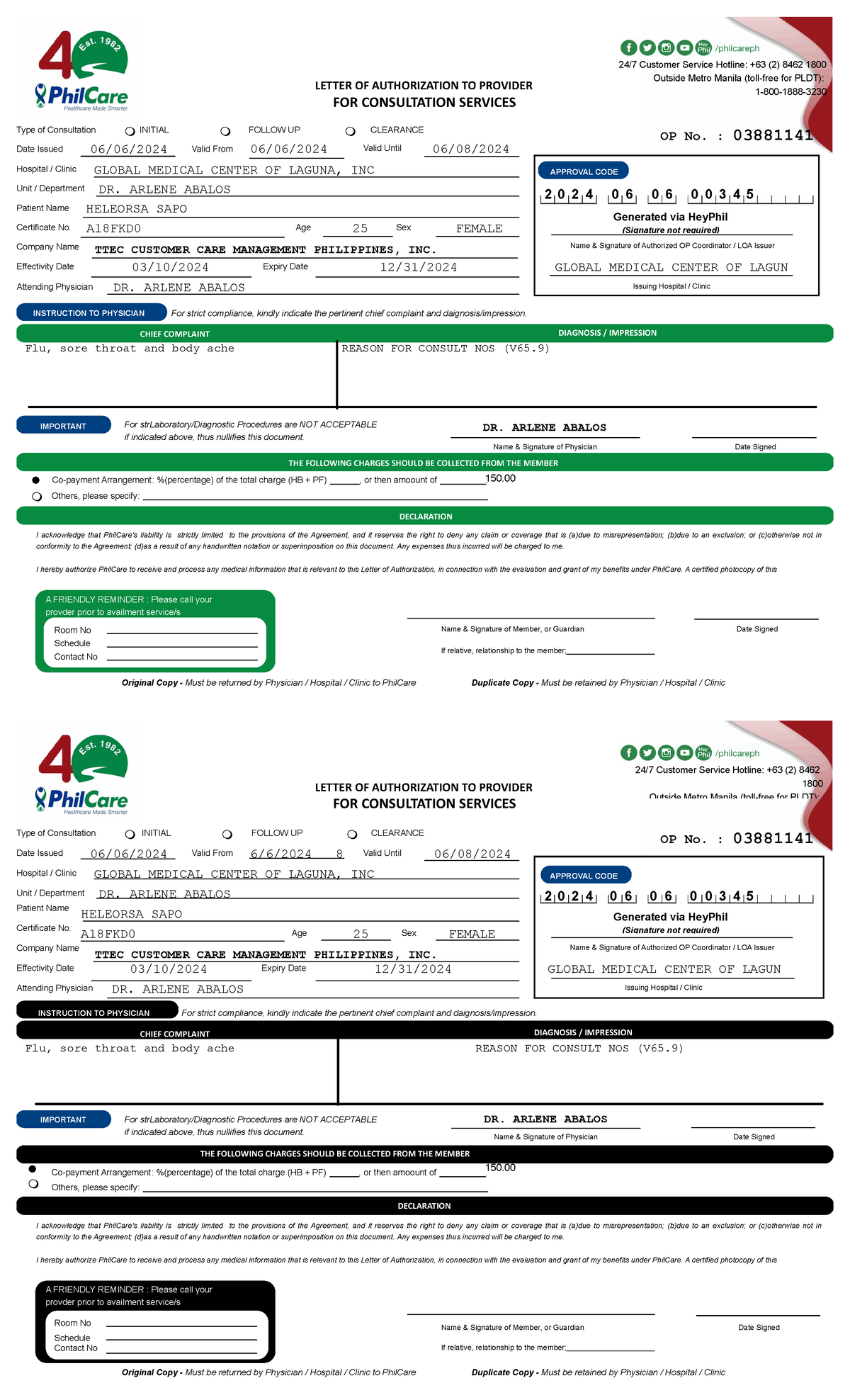 Generate LOA - LETTER OF AUTHORIZATION TO PROVIDER 24/7 Customer Service Hotline: +63 (2) 8462 ...