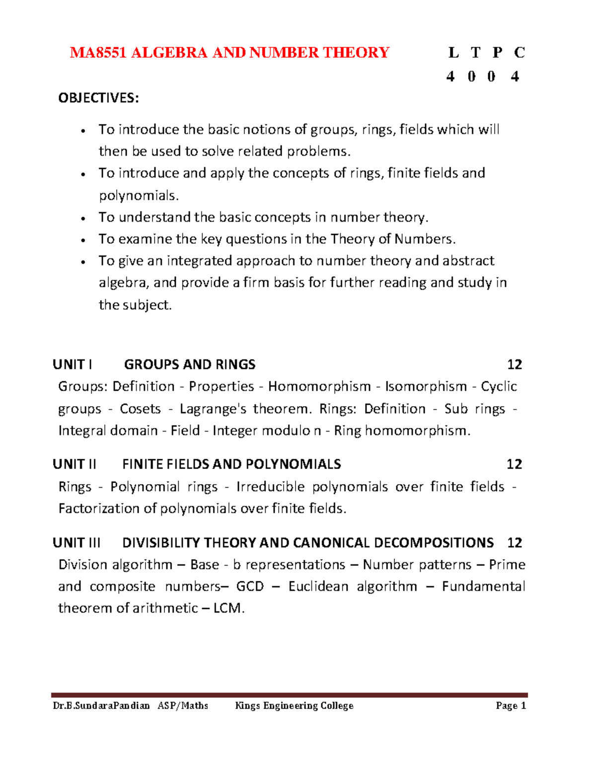 MA8551 Algebra and Number Theory - Unit 1 Study Notes - Studocu