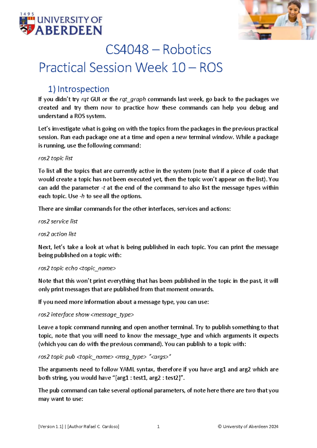 Practical Week 10 - asd - Practical Session Week 10 – ROS 1 ...