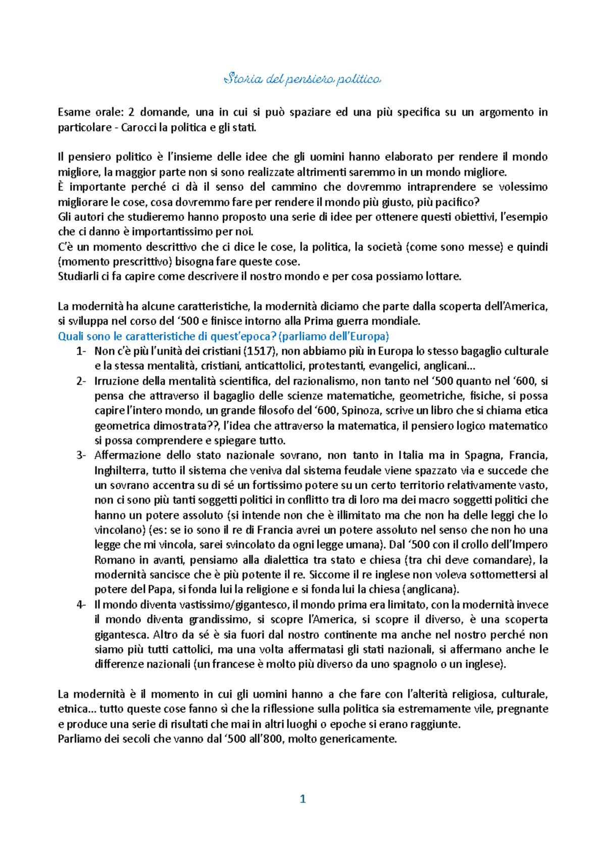 Storia del pensiero politico: Esame orale e analisi di Machiavelli ...