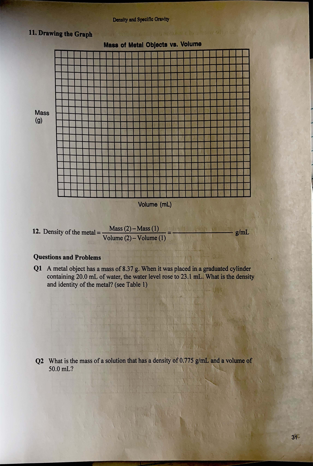 Density and Specific Gravity: Graphs and Problem Solving - Studocu