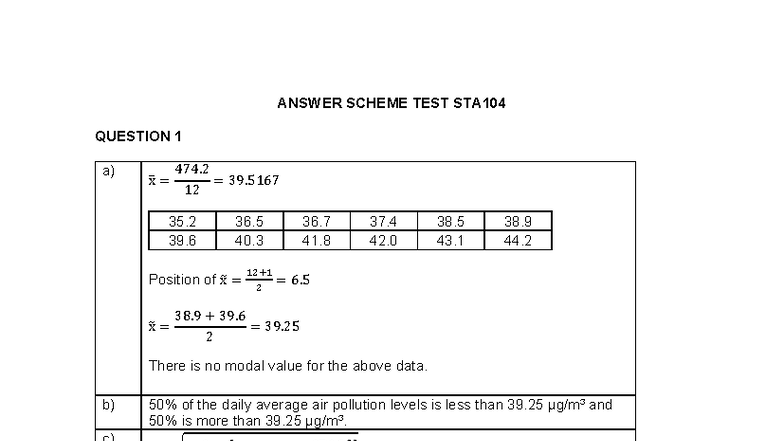 Answer Scheme Test STA104 June 2025: Student Responses - Studocu