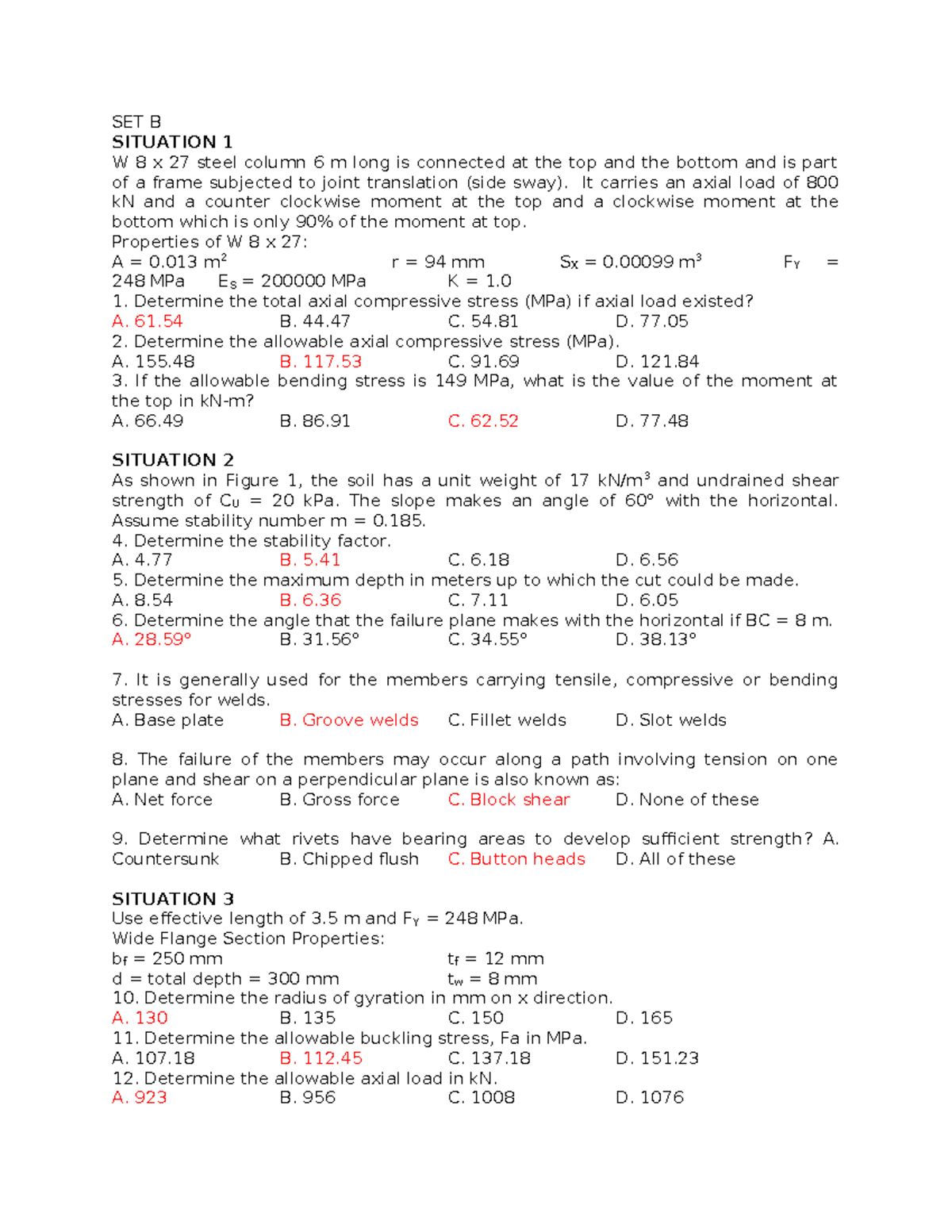 SET B Structural Analysis Problems and Solutions for Engineering Exam - Studocu