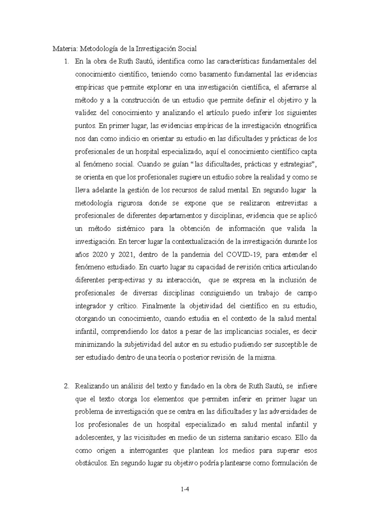 Metodología de la Investigación Social 1: Análisis Crítico de Ruth ...