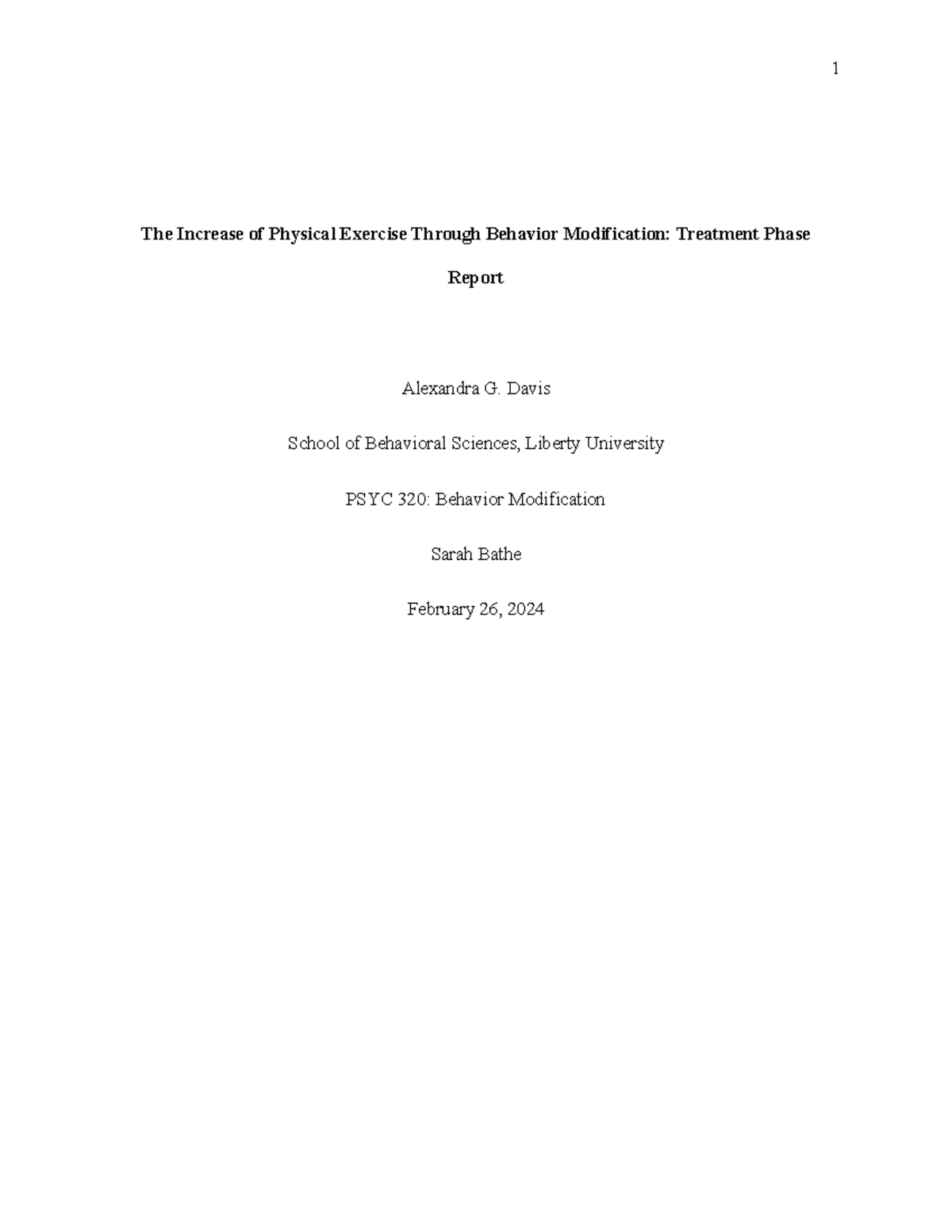 PSYC 320: Behavior Modification Project - Treatment Phase Report - Studocu