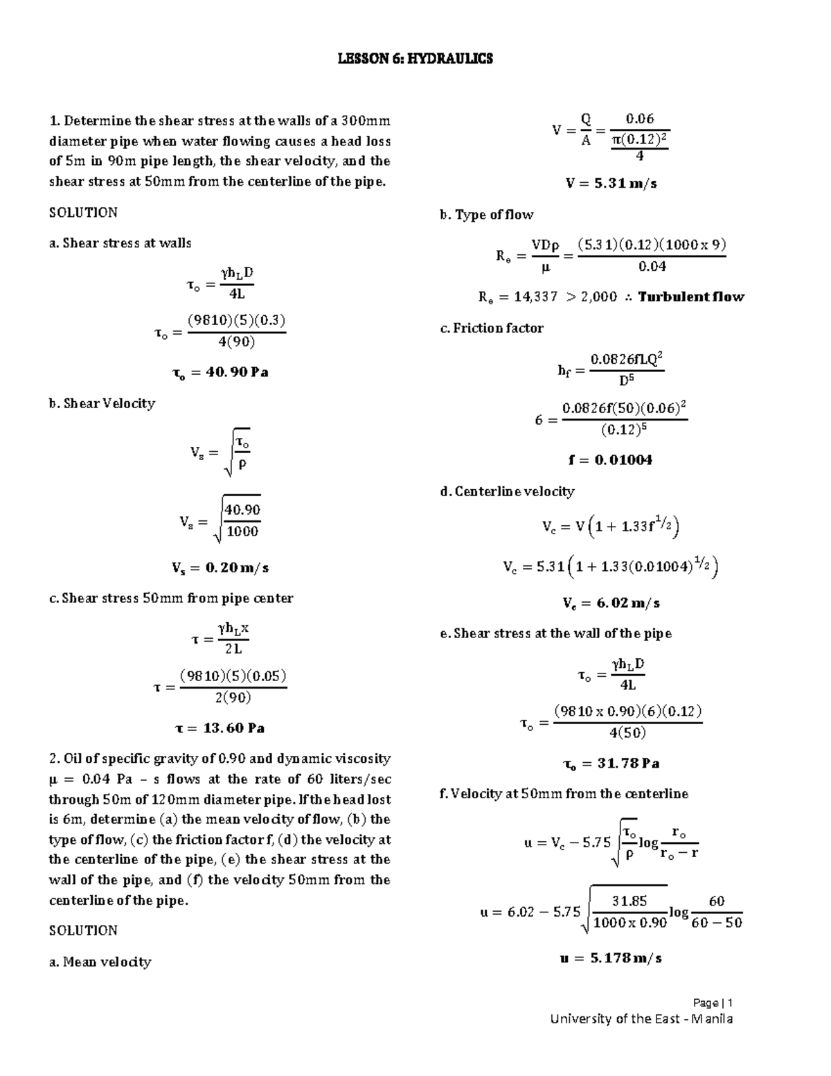 Lesson-6: Hydraulics Summary for Civil Engineering Studies - Studocu