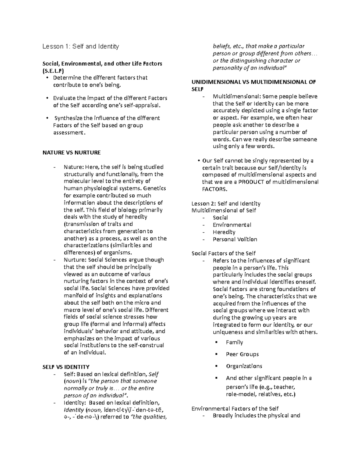 GED 101: Lesson 1 - Self and Identity Factors in Life - Studocu