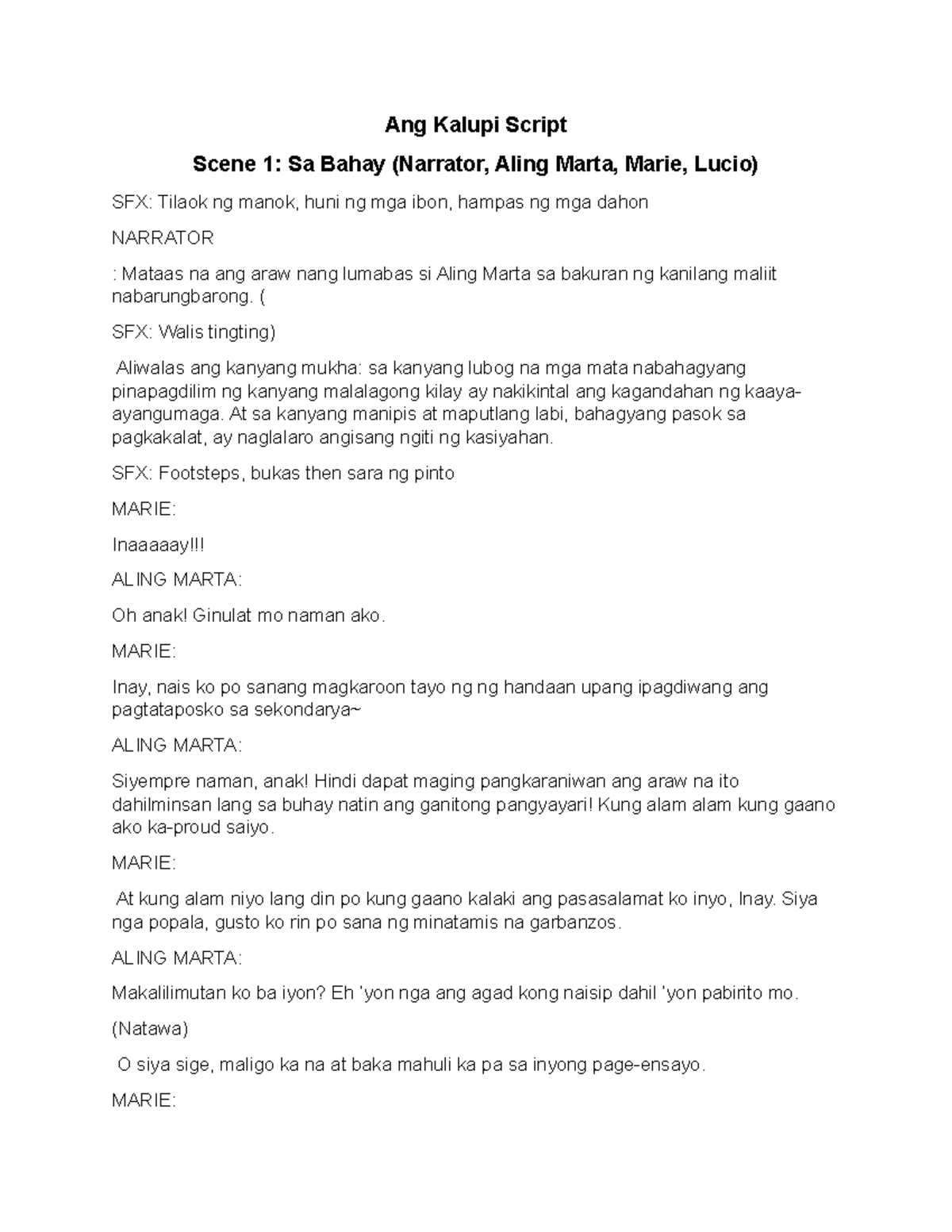 Ang Kalupi 9Script) - none - Ang Kalupi Script Scene 1: Sa Bahay ...