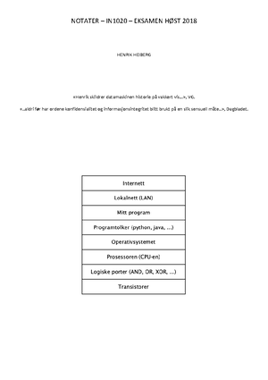 IN1020 Eksamen Notater 1 - e Datamaskin og bin are tall Analog e mas Kiner : Verdier ...