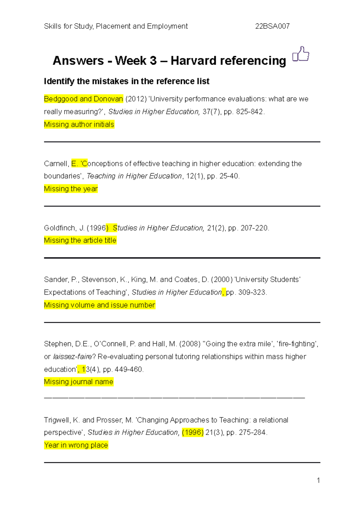 Week 3 Worksheet: Harvard Referencing Model Answers & Mistakes - Studocu