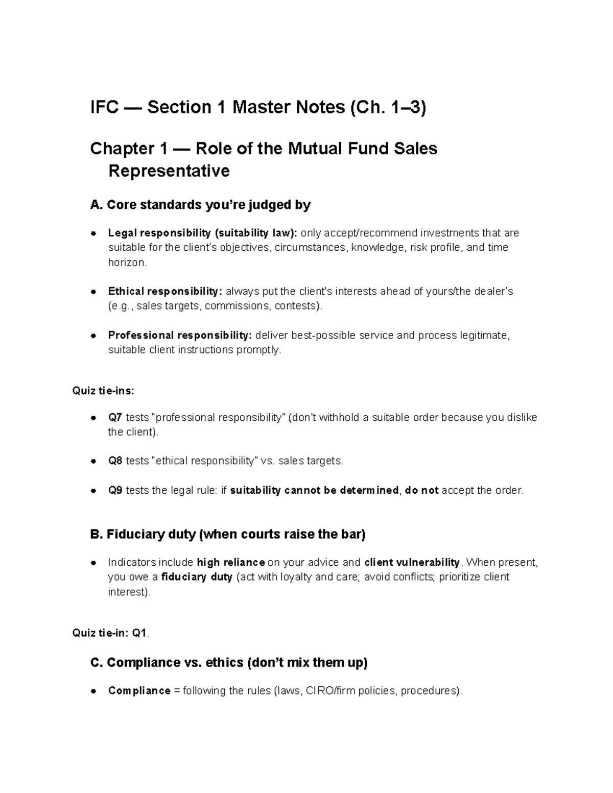 IFC EXAM - Comprehensive Review Notes on Mutual Funds and Economics ...