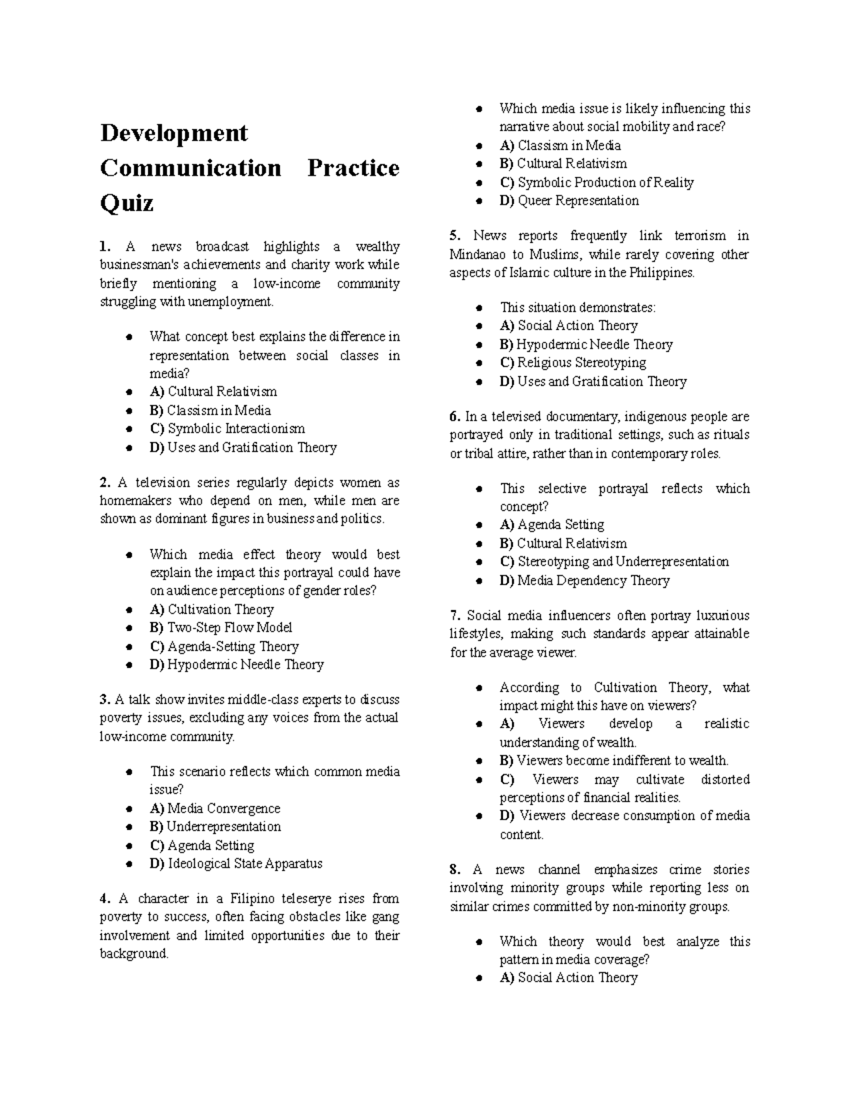 Development Communication Practice Quiz - Development Communication ...