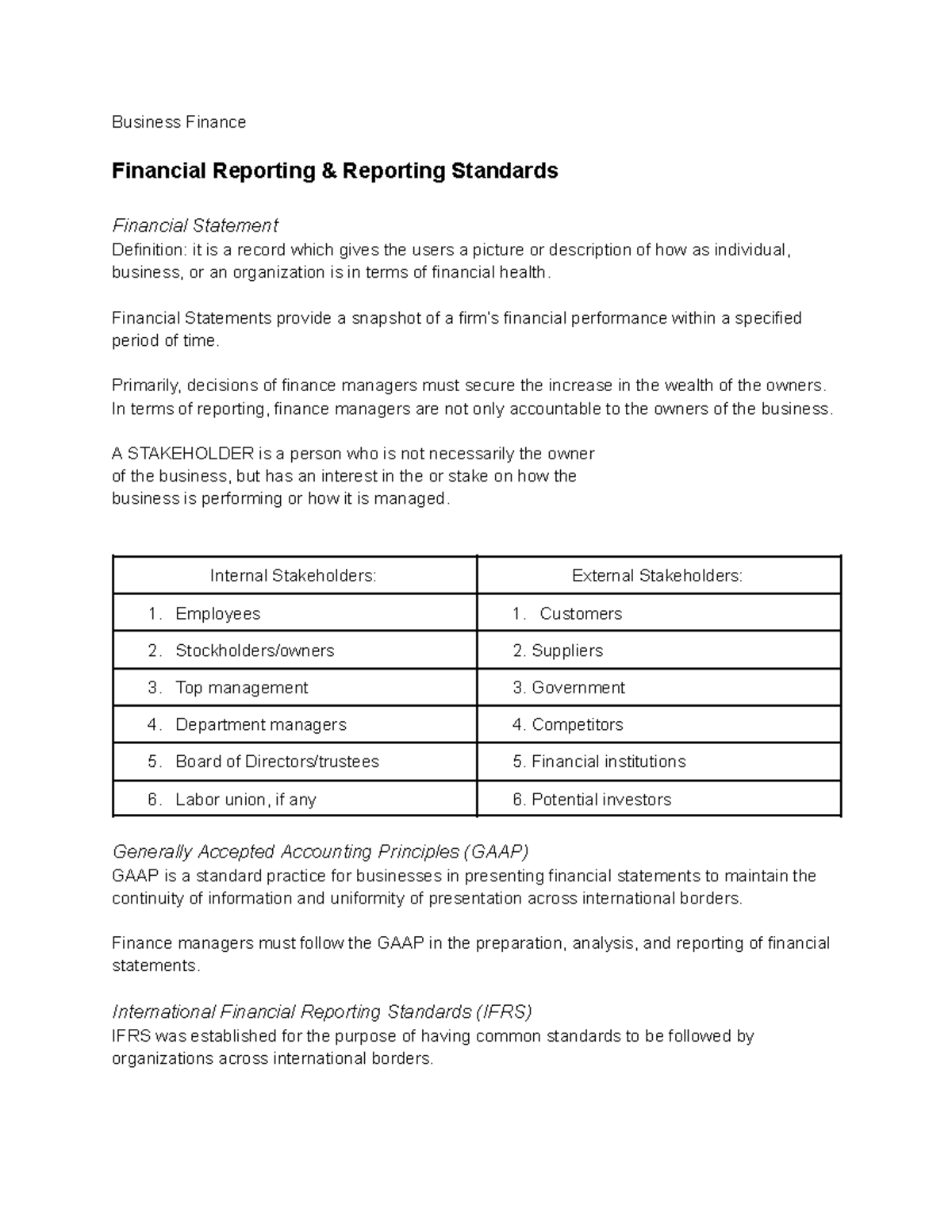 Financial Reporting & Reporting Standards - Business Finance Financial ...