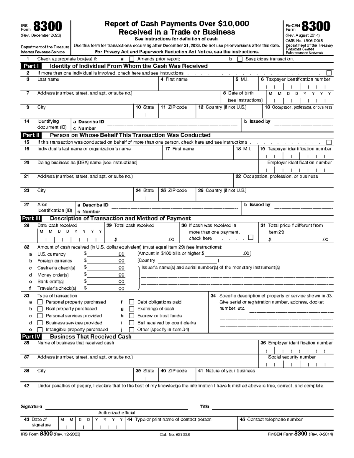 F8300 - IRS Form 8300 Instructions for Cash Transactions - Studocu