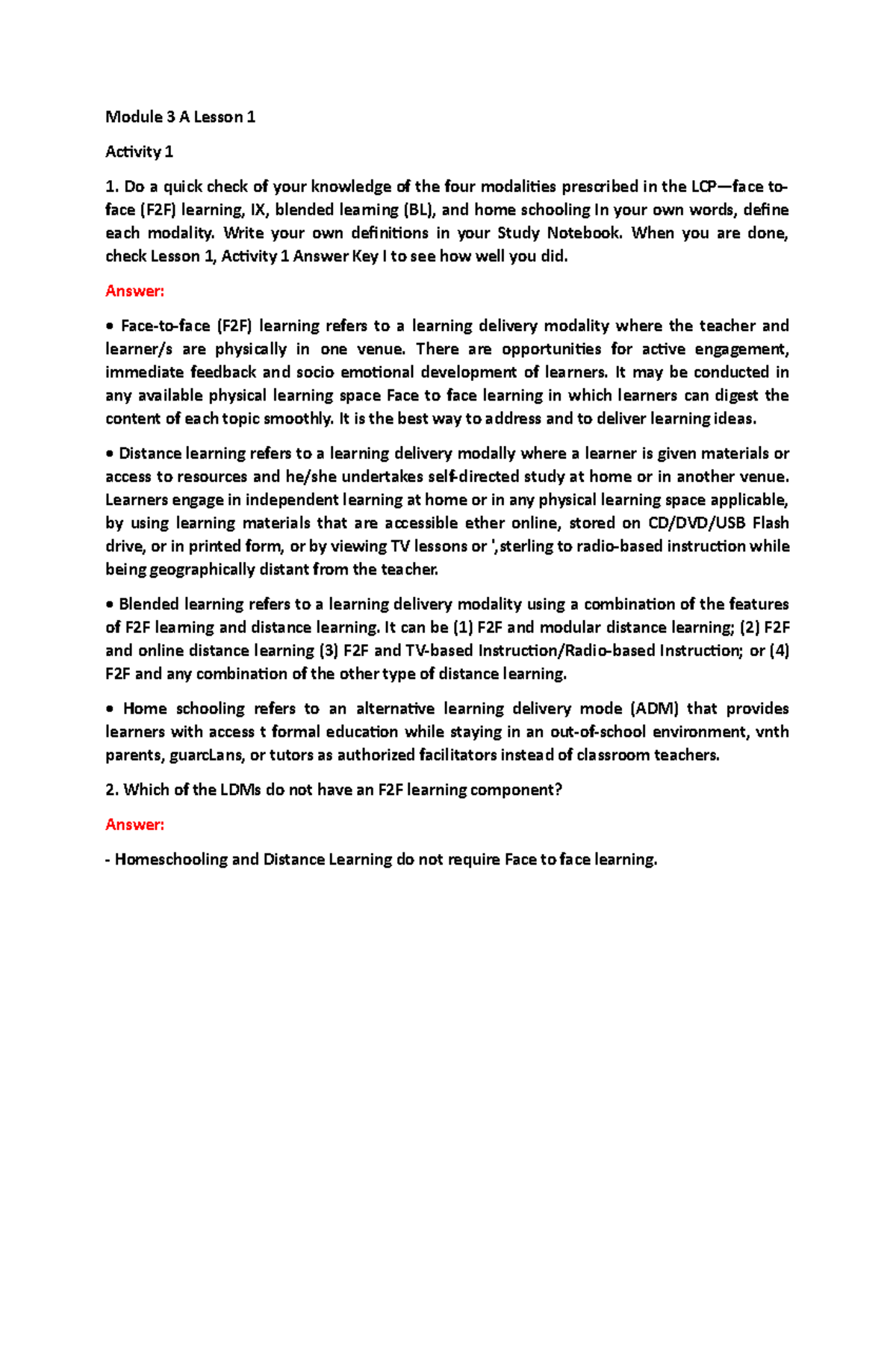 LDM2 Module 3A Lesson Notes and Activity Answers - Studocu