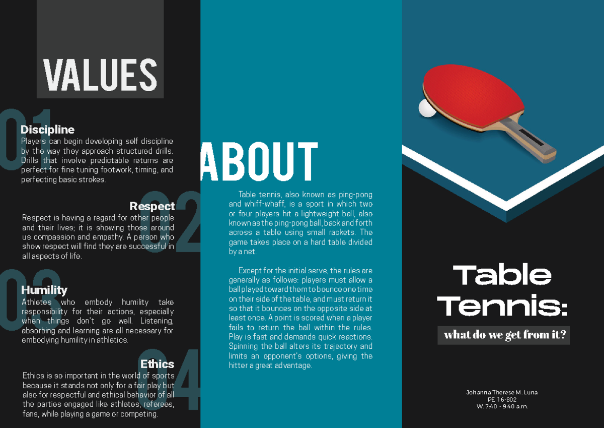 Table Tennis Brochure - Table Tennis: Johanna Therese M. Luna PE 16- W ...