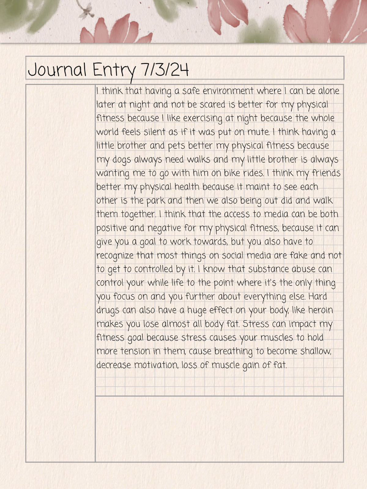 Journal Entry: Reflections on Physical Fitness and Influences - Studocu