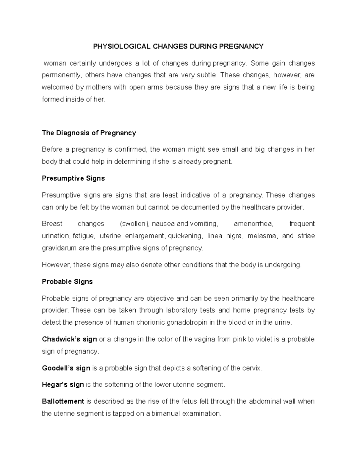 PHYSIOLOGICAL CHANGES DURING PREGNANCY: A Comprehensive Overview - Studocu