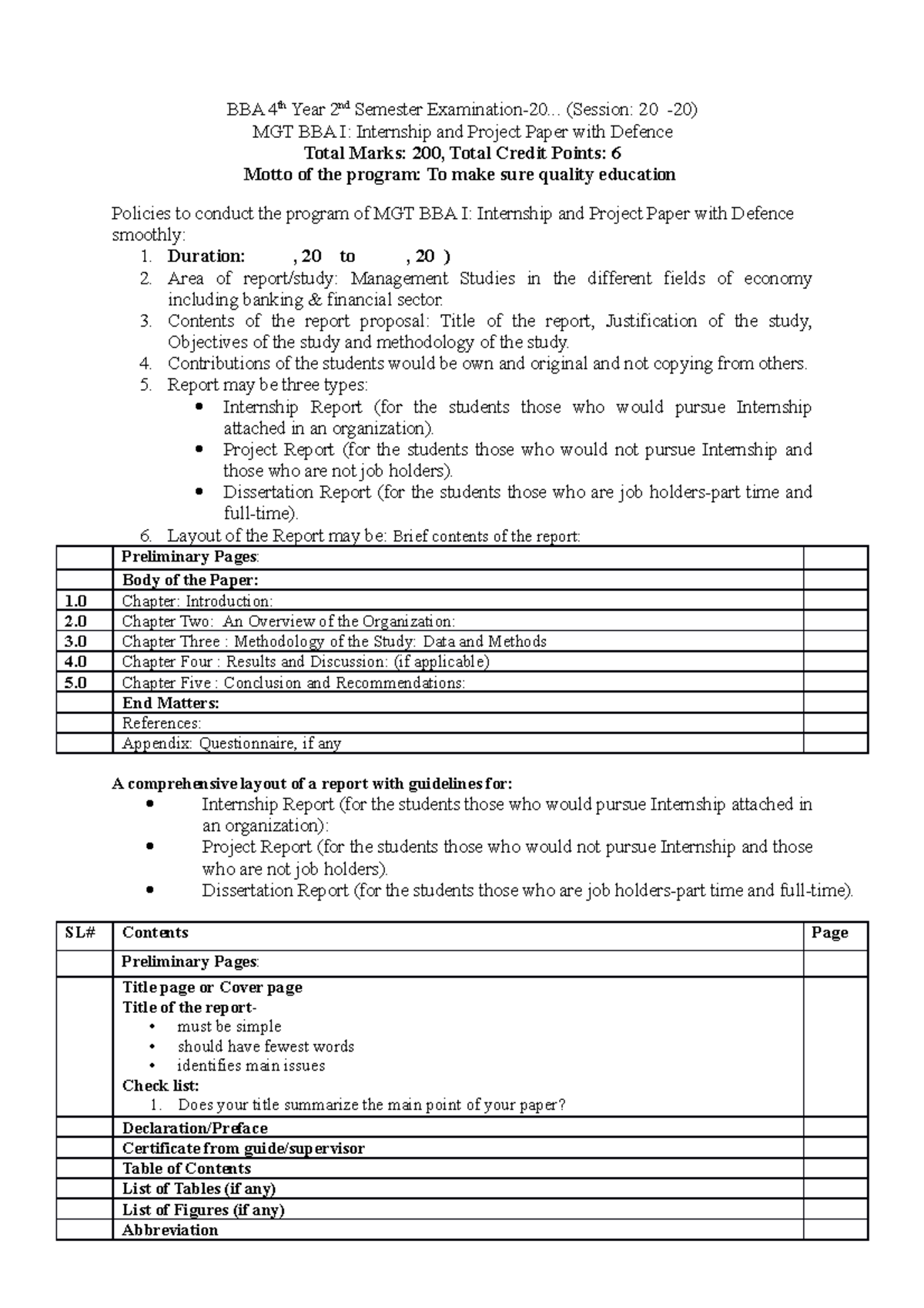 BBA Internship G Line - BBA 4th Year 2nd Semester Examination-20 ...